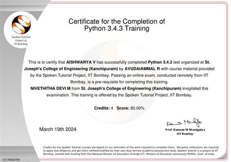 Aishwarya Vellayan On Linkedin Certificateofcompletion Python Spokentutorial