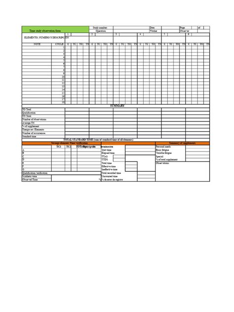 Time Study Observation Form Guide Pdf
