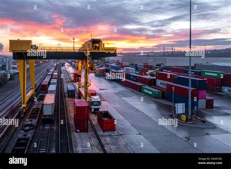 Aerial View Of Freightliner Intermodal Container Terminal In Leeds At