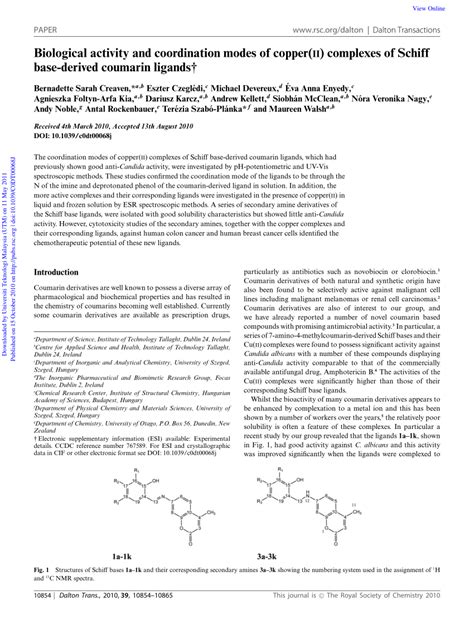 Pdf Biological Activity And Coordination Modes Of Copperii
