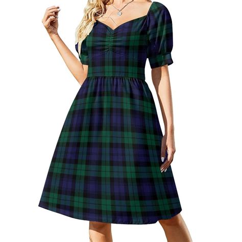 Blackwatch Tartan Clothing Modern Cute Blue And Green Plaid Dress