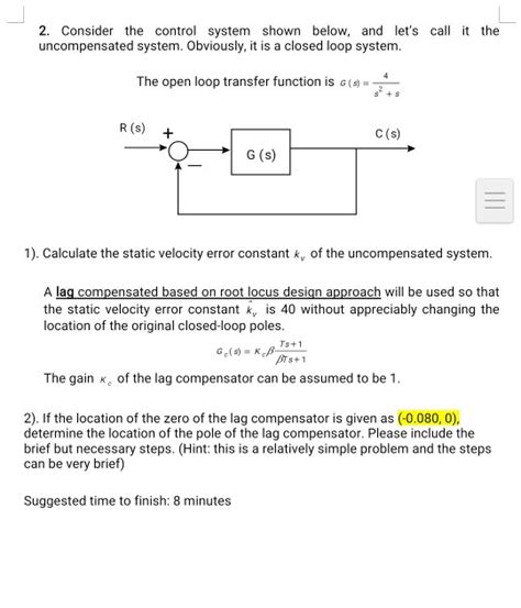 solved 2 consider the control system shown below and let s