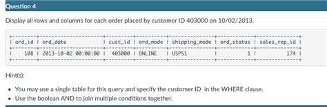 Solved Basic SQL Statements Given Table Orders Display Chegg Com