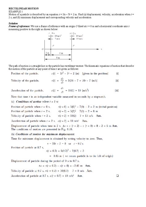 Rectilinear Motion Note Rectilinear Motion Example 1 Motion Of A