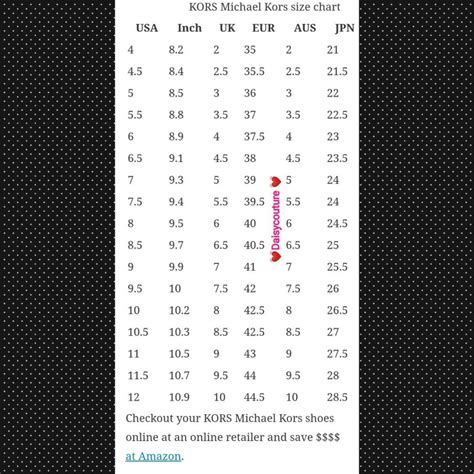 Michael Kors Shoe Size Chart