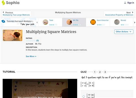 Sophia Multiplying Square Matrices Lesson 3 Instructional Video For