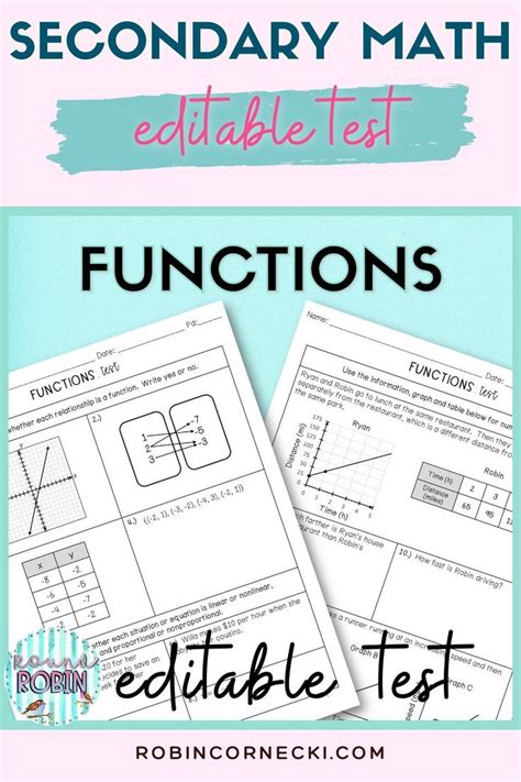 Functions Editable Test 8th Grade Math High School Math Lesson Plans