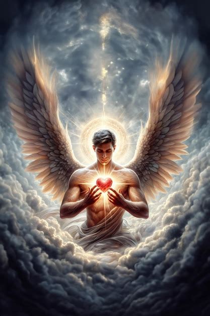 Ángel Abrazando El Corazón Iluminado Imagen Premium Generada Con Ia