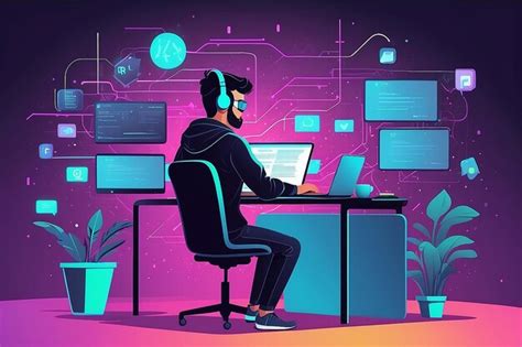 Premium Photo Virtual Hackathon Or Coding Challenge Vector Flat Style Illustration