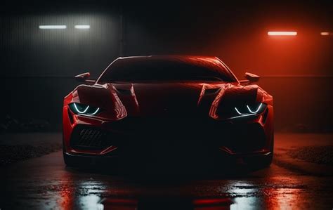 Premium Photo The Front Of Red Sports Car In The Dark Generative Ai