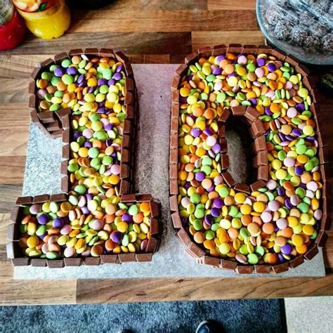 Number 10 Cake With Kinda Bars And Smarties Number 10 Birthday Cake