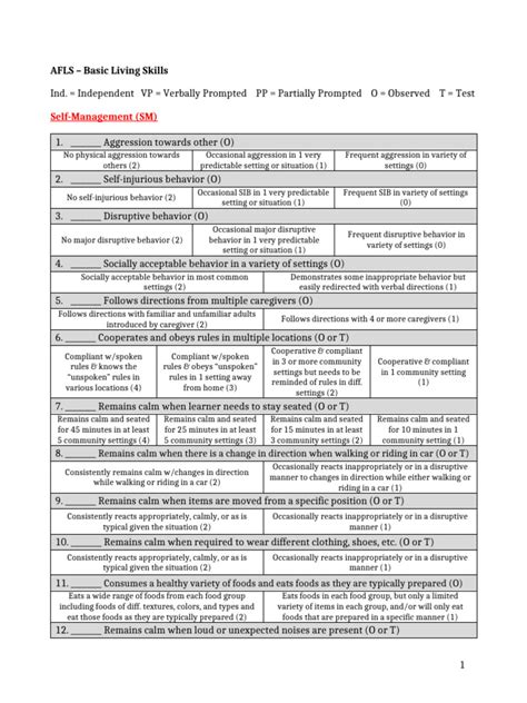 Afls Basic Living Skills Assessment Pdf Toilet Toothbrush