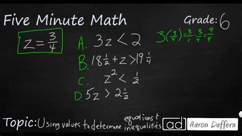 6th Grade Math Determining Validity Of Equations And Inequalities