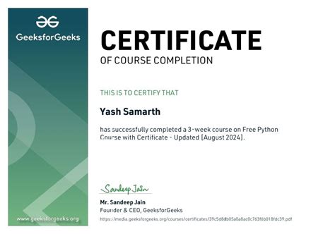 Yash Samarth On Linkedin Just Completed A Python Course From Geeksforgeeks Web It Was Really