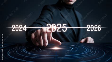 Erson Selecting The Year 2025 From A Futuristic Timeline 2025 New Year