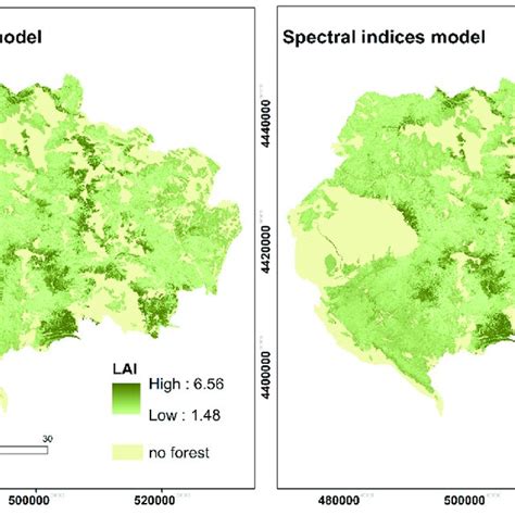 Leaf Area Index Lai Maps Based On Sentinel 2 Left Spectral Bands