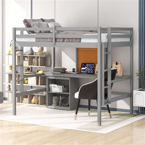 Full Size Loft Bed With Desk And Writing Board Wooden Loft Bed Frame