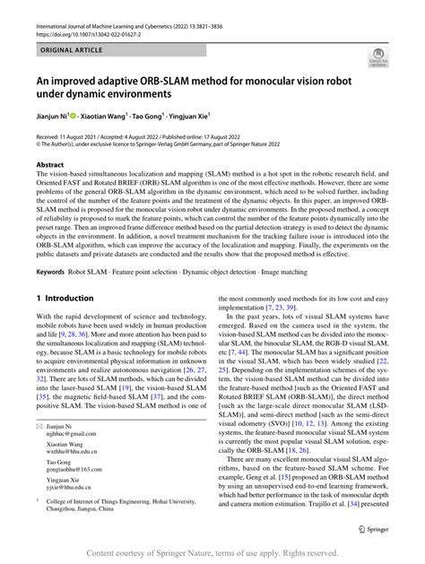 An Improved Adaptive Orb Slam Method For Monocular Vision Robot Under Dynamic Environments