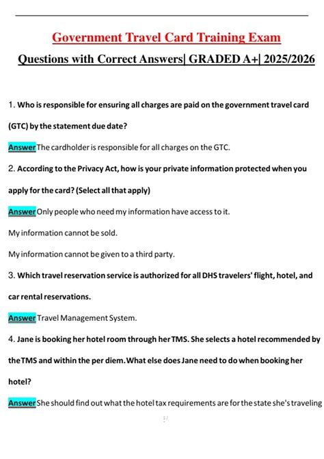 Government Travel Card Training Exam Questions With Correct Answers