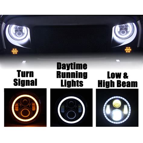 Par De Focos Delanteros Led Con Halo E Intermitente Jeep Wrangler 07