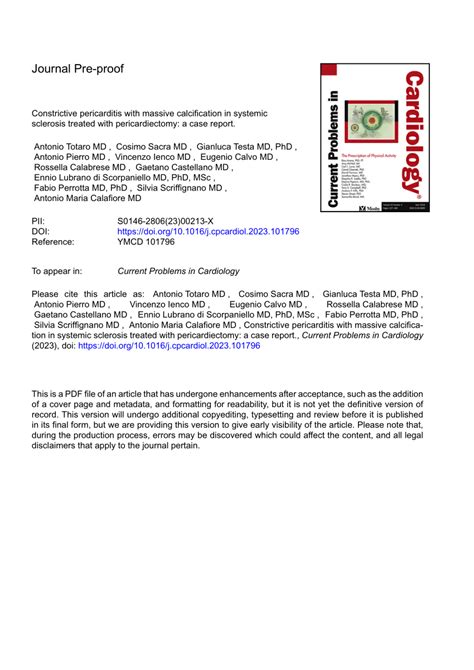 Pdf Constrictive Pericarditis With Massive Calcification In Systemic