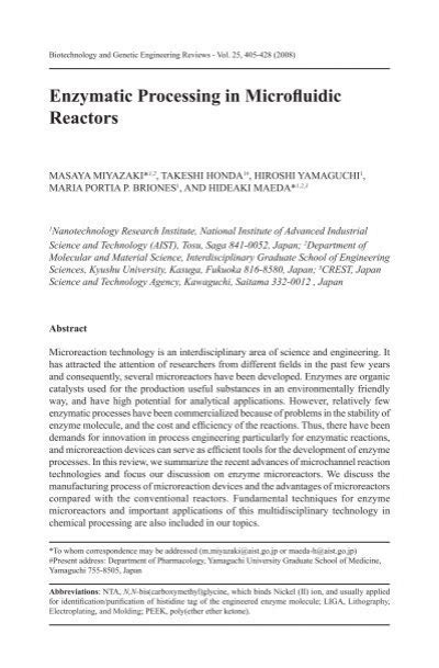 Enzymatic Processing In Microfluidic Reactors University Of