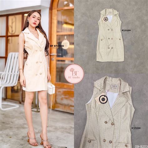 ชุดเดรสแขนกุดผ้าพิมพ์ลาย Code 09 9203 ชุดไปคาเฟ่ งานป้ายbt Shopee