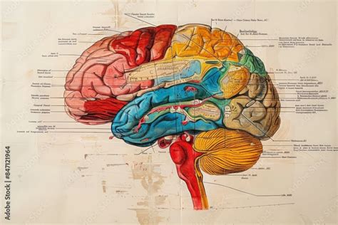 Diagrammatic Drawing Of A Human Brain Detailing Different Regions And