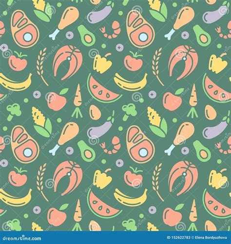 Seamless Pattern With Food On Dark Background Stock Vector