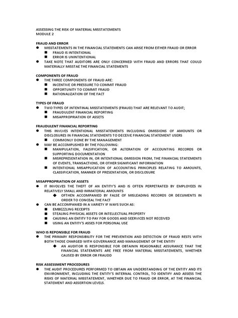 Assessing The Risk Of Material Misstatements Module 2 Pdf Audit