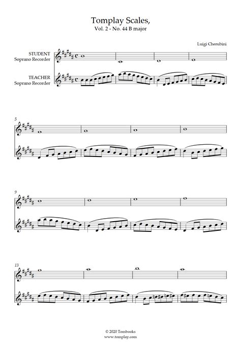 Tomplay Scales Vol 2 No 44 B Major Soprano Recorder Cherubini Recorder Sheet Music