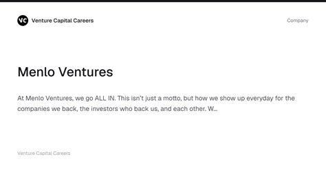 Menlo Ventures Venture Capital Careers