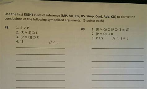 solved use the first eight rules of inference mp mt hs
