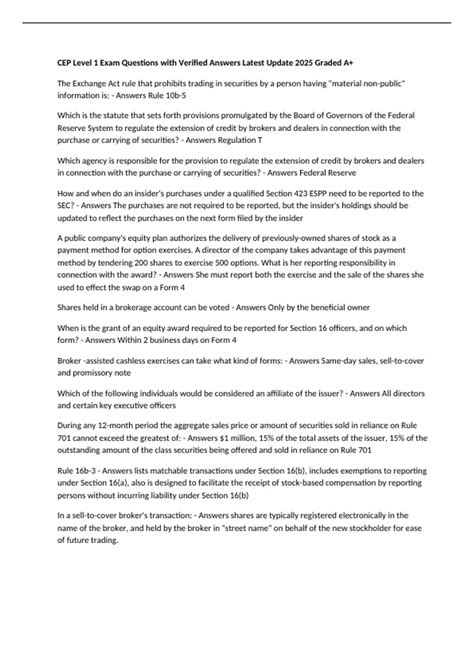 Cep Level 1 Exam Questions With Verified Answers Latest Update 2025 Graded A Cep Stuvia Us Cep Level 1 Exam Questions With Verified Answers Latest Update 2025 Graded A Cep Stuvia Us