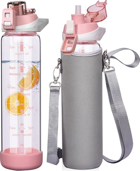 Seekua 1l Sport Trinkflasche Glas Flasche Mit Strohhalm
