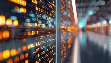Hightech Data Center With Digital Information Panels Glowing Premium