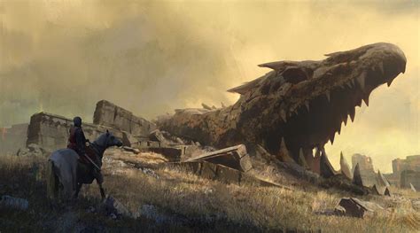 Artstation Dragon Ruins Pablo Dominguez Fantasy Art Concept Art