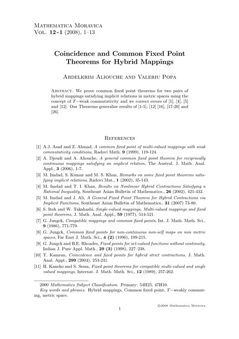 Pdf Coincidence And Common Fixed Point Theorems For Hybrid Mappings