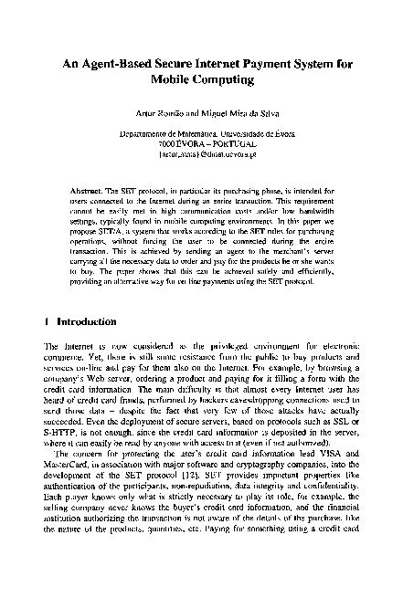 Pdf An Agent Based Secure Internet Payment System For Mobile Computing