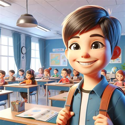 A School Classroom With A Cartoon Character Of A School With The Word