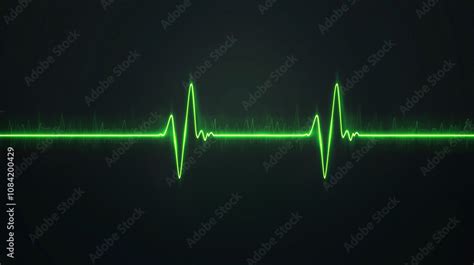 Vivid Green Glowing Electrocardiogram Waveform On Black Background With
