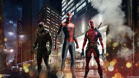Red Team Spider Man Deadpool Daredevil Wallpaper Movies And Tv
