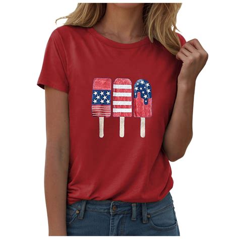 Ort American Flag Shirts Short Sleeve Women Usa Flag Stars Stripes