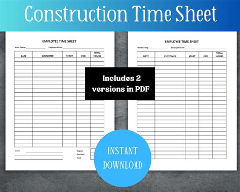 Construction Time Sheet Construction Timesheet Small Business Time