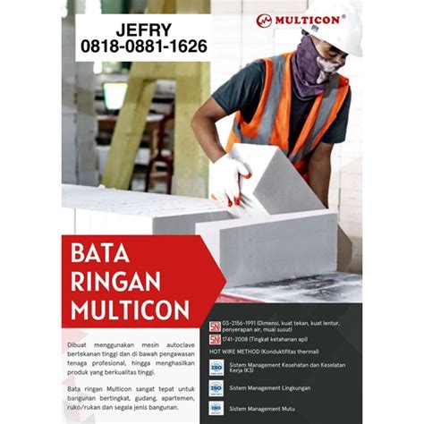 Jual Bata Ringan Aac Multicon Dan Mortar Multibond Oleh Pt Prima Jaya