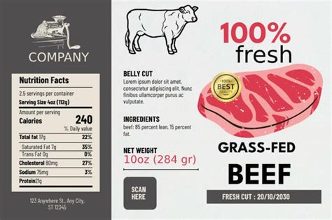 Red Illustrative Beef Food Label Premium Ai Generated Psd