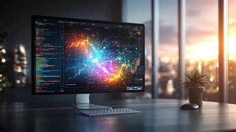 Data Visualization Display Showing Colorful Charts Against A Sunset
