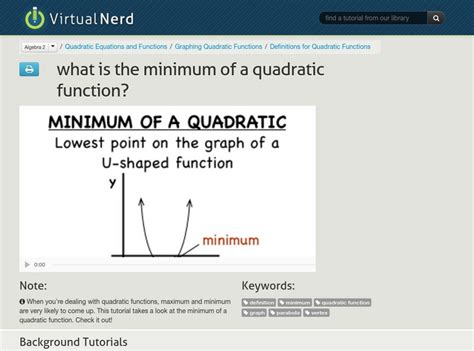 Virtual Nerd Algebra 2 What Is The Minimum Of A Quadratic Function Instructional Video For