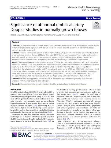 Pdf Significance Of Abnormal Umbilical Artery Doppler Studies In