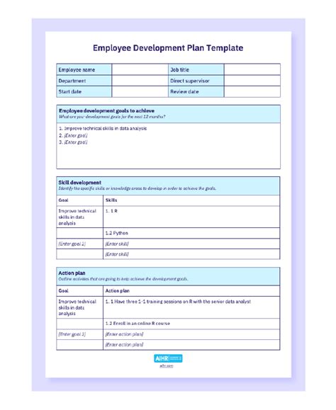 Hr Development Plan Exles